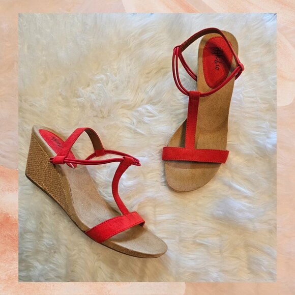 Style & Co. | Shoes | Style Co Red Suede Slingback Open Toe Wedge ...